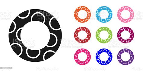 흰색 배경에 격리 된 검은 색 고무 수영 링 아이콘입니다 해변 사람을 구하기위한 구조 벨트에 대한 생명을 구하는 부동 구명 부표 다채로운 아이콘을 설정합니다 벡터