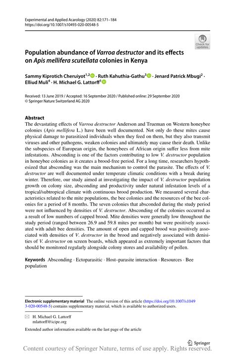Population Abundance Of Varroa Destructor And Its Effects On Apis