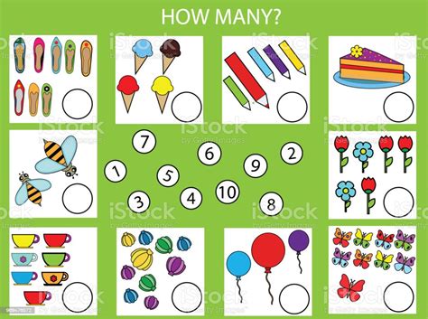 교육 어린이 게임 계산 수학 활동 아이 얼마나 많은 개체 작업 0명에 대한 스톡 벡터 아트 및 기타 이미지 0명 개발 계산함 Istock