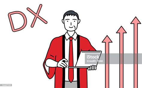 빨간 해피 코트를 입은 시니어 남성이 사업을 성공적으로 개선한 Dx의 이미지 개선에 대한 스톡 벡터 아트 및 기타 이미지 개선 관사 귀여운 Istock