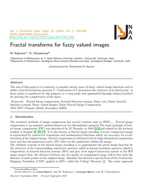 Fractal Transform For Fuzzy Valued Images Pdf Fuzzy Logic Data Compression