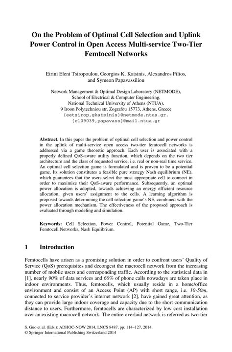 Pdf On The Problem Of Optimal Cell Selection And Uplink Power Control