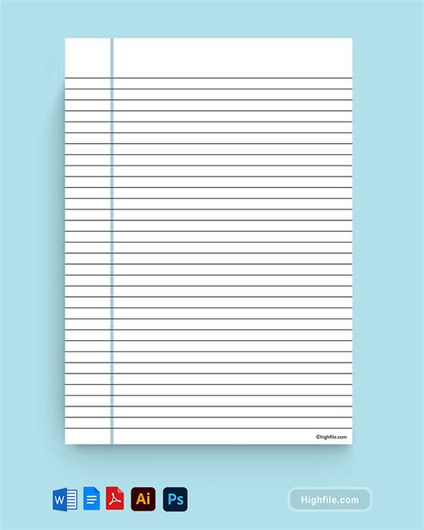 Printable Notebook Paper Template Word PDF Google Docs Adobe Illustrator Adobe