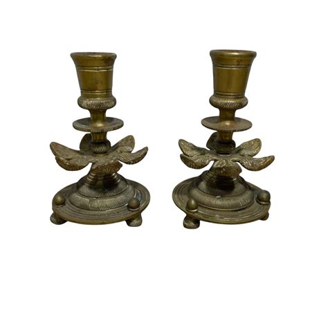 Vintage Solid Brass Floral Base Design Candlestick S