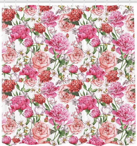 Victorian Floral Shower Curtain Peonies Roses Print Cloth Fabric