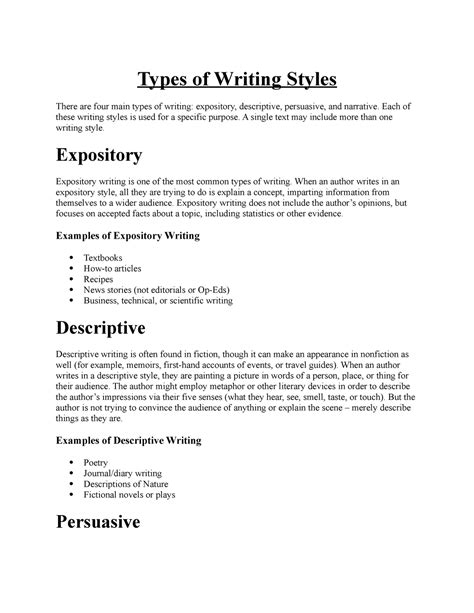 Different Writing Styles Examples