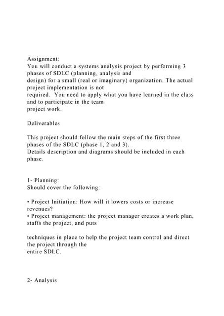 Assignment You Will Conduct A Systems Analysis Project By Docx