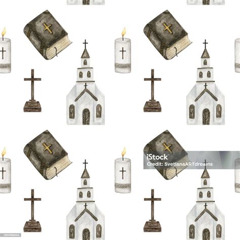 부활절 기독교 교회 성경 십자가 촛불 원활한 패턴 가톨릭 교회 직물 디자인 배경 봄 방학 종교 기호 스크랩북 종이 세례 첫 번째 친교 0명에 대한 스톡 벡터 아트 및 기타