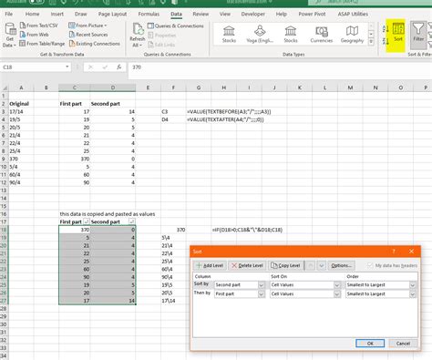 How To Properly Sort The Table In Excel With Fractions Formatted As Text Stack Overflow