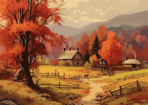 Vintage Fall Landscape Poster By Nobita Displate