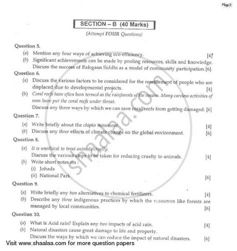 Environmental Education English Medium ICSE Class Question Paper With PDF
