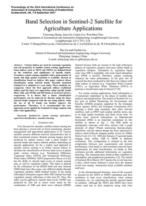 Pdf Band Selection In Sentinel 2 Satellite For Agriculture Applications