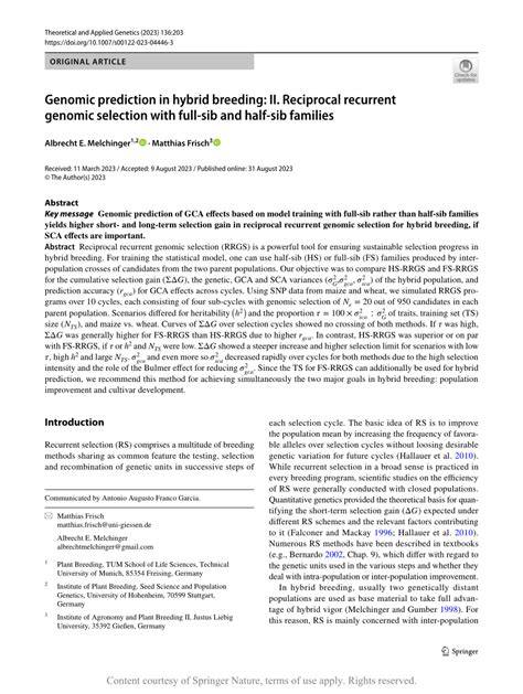 Pdf Genomic Prediction In Hybrid Breeding Ii Reciprocal Recurrent Genomic Selection With