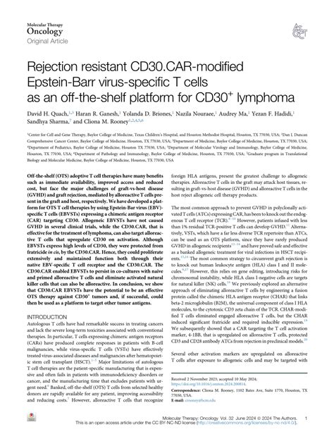 Pdf Rejection Resistant Cd30 Car Modified Epstein Barr Virus Specific