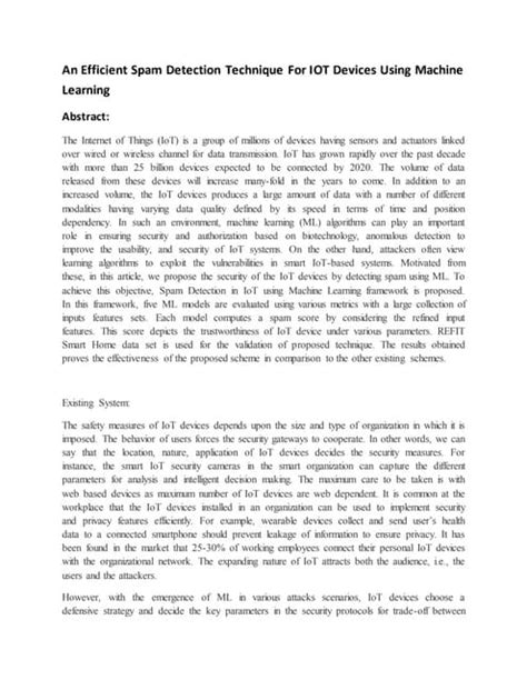 An Effecient Spam Detection Technique For Io T Devices Using Machine