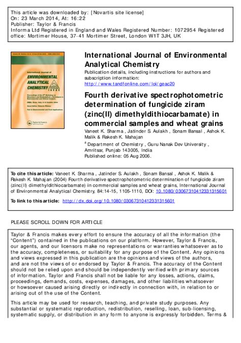 Pdf Fourth Derivative Spectrophotometric Determination Of Fungicide