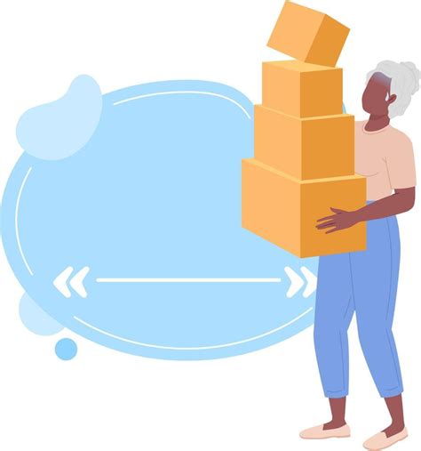 Startled Senior Woman Holding Large Pile Of Cardboard Boxes Quote Textbox With Flat Character