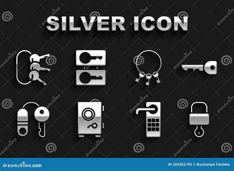 Set Safe Key Lock And Key Digital Door Lock House With Bunch Of Keys And Casting Icon