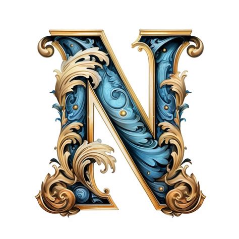Premium Photo A Close Up Of A Fancy Letter N With A Blue And Gold Design Generative Ai