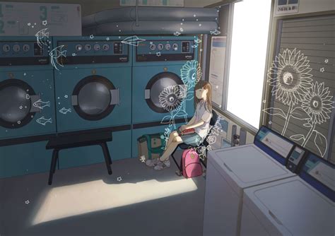Serene Laundry Day Anime Hd Wallpaper By 蜜樹きゅっきゅ 1920x1356