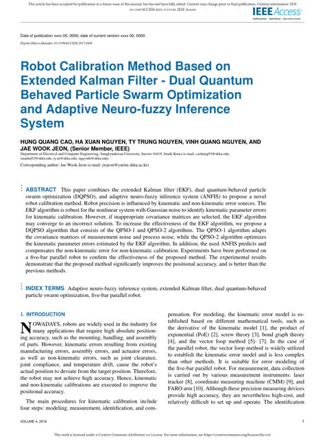 Pdf Robot Calibration Method Based On Extended Kalman Filterdual Quantum Behaved Particle