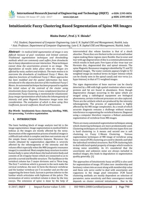 Intuitionistic Fuzzy Clustering Based Segmentation Of Spine Mr Images Pdf