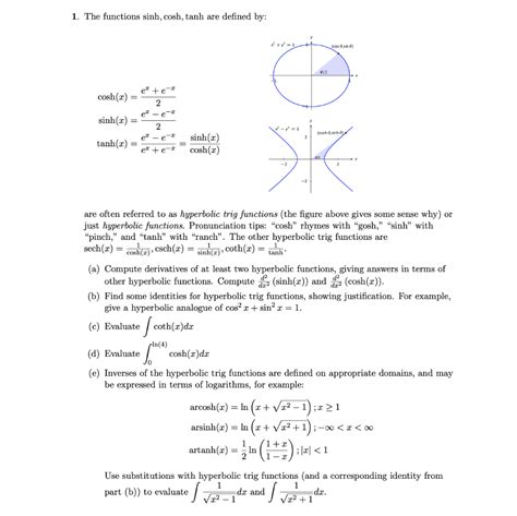 Solved 1 The Functions Sinh Cosh Tanh Are Defined By 1 Chegg Com