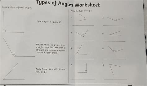 Solved Types Of Angles Worksheet Look At These Different Angles Write The Type Of Angle 1 Ri