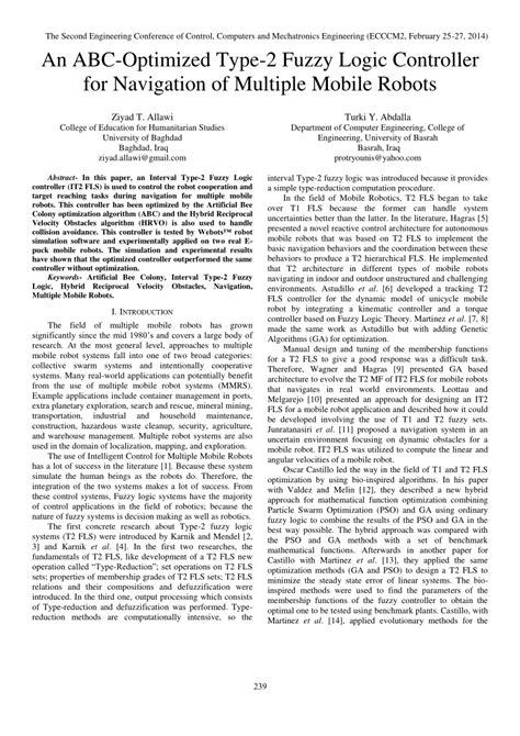 Pdf An Abc Optimized Type 2 Fuzzy Logic Controller For Navigation Of Multiple Mobile Robots