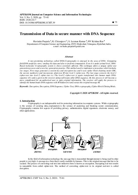 Pdf Transmission Of Data In Secure Manner With Dna Sequence