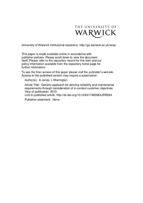 Pdf Generic Approach For Deriving Reliability And Maintenance