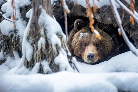 Premium Photo Bear Hibernating In A Cave During Winter