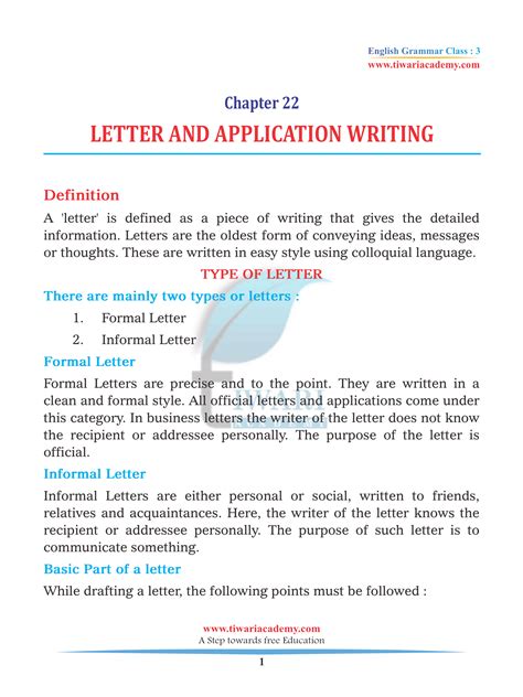 Class 3 English Grammar Chapter 22 Letter And Application Writing