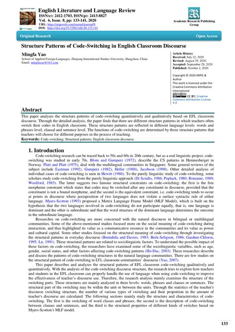 Pdf Structure Patterns Of Code Switching In English Classroom Discourse