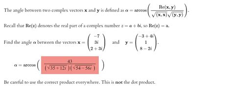 Solved The Angle Between Two Complex Vectors X And Y Is