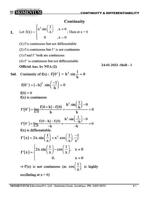 Continuity Differentiability Mod Pdf