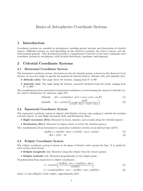 Basicsofastrophysicscoordinatesystems Pdf Astronomy Celestial