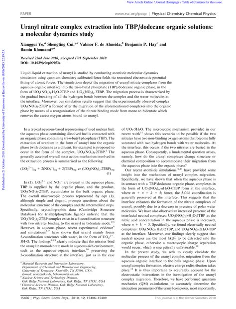 Pdf Uranyl Nitrate Complex Extraction Into Tbpdodecane Organic