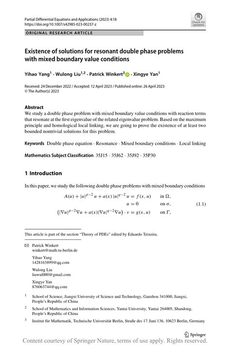 Pdf Existence Of Solutions For Resonant Double Phase Problems With Mixed Boundary Value Conditions