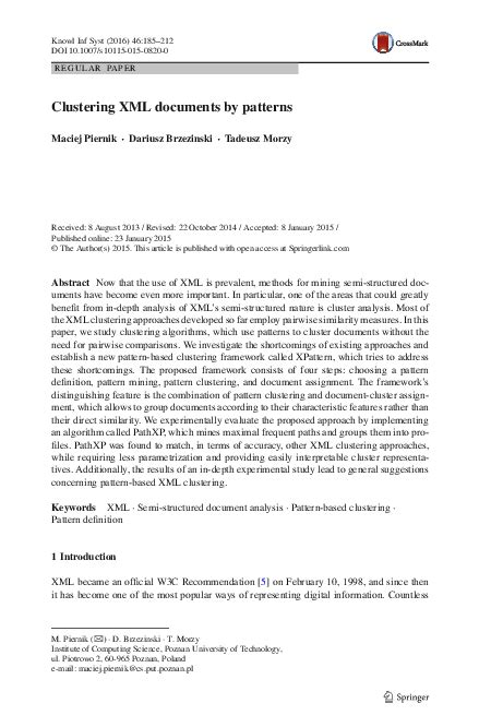Pdf Clustering Xml Documents By Patterns