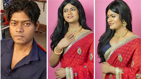 Boy To Girl Full Body Transformation Makeup Saree
