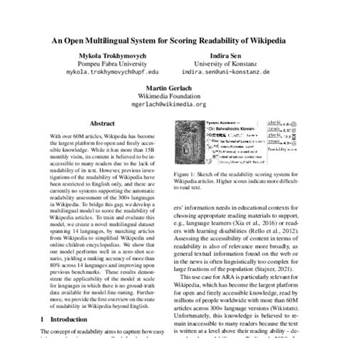 An Open Multilingual System For Scoring Readability Of Wikipedia Acl Anthology
