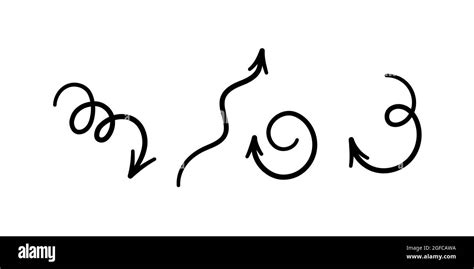 Set Of Hand Drawn Curved Arrows Swirling Black Arrows Vector Illustration Isolated In Doodle