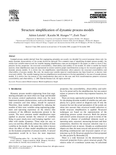 Pdf Structure Simplification Of Dynamic Process Models