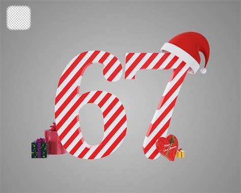 Premium Psd Number 67 With Red Santa Hat Christmas 3d Illustration