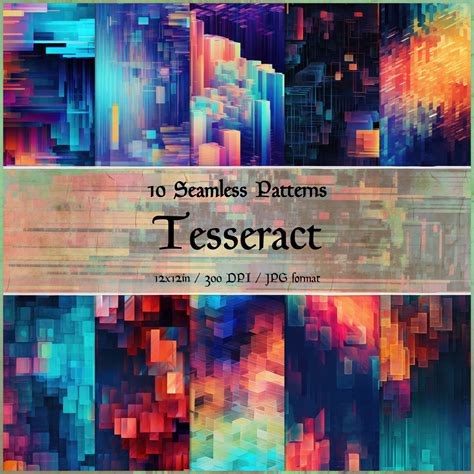 Glitch Art Tesseract Seamless Patterns Digital Paper Scifi Patterns