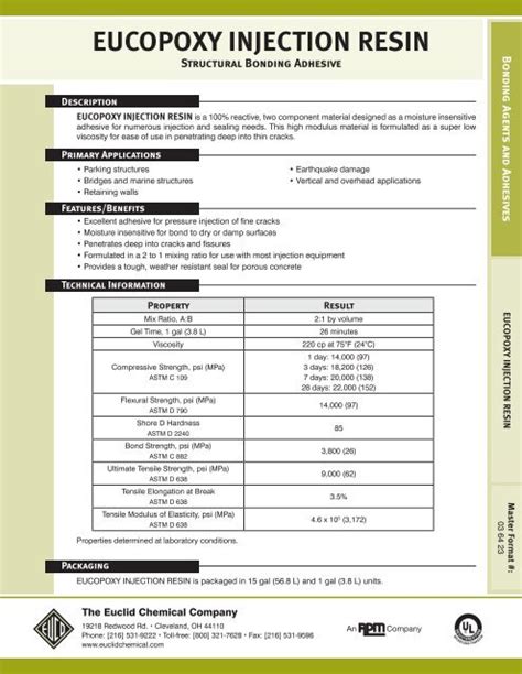 Eucopoxy Injection Resin Technical Data Sheet Euclid Chemical Co