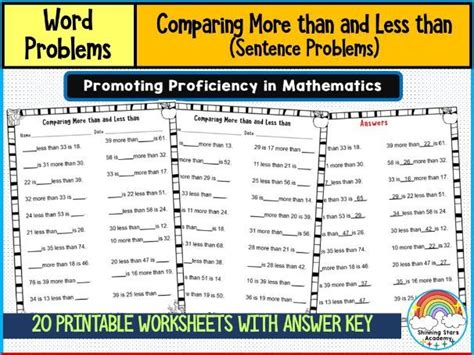 2 Digit More Than And Less Than Sentence Problems Worksheets Comparative Math Word Problems