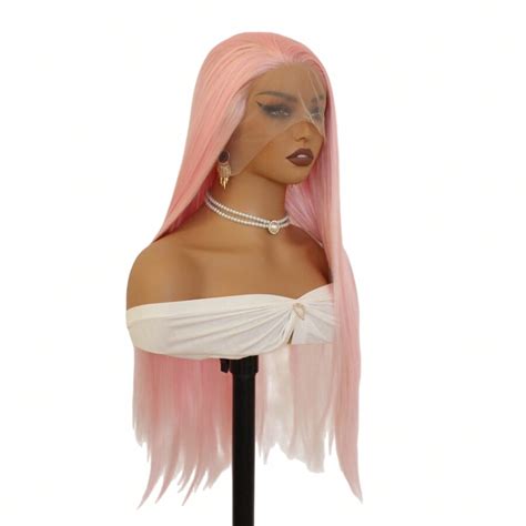 New Sexy Pink Wig Synthetic Lace Front Wig Heat Resistant Fiber Glueless Long Straight Wigs For