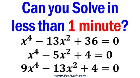 Can You Solve Fourth Degree Quadratic Equations In Less Than 1 Minute Youtube